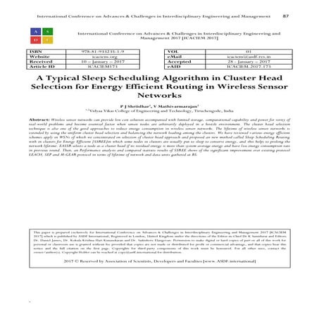 A Typical Sleep Scheduling Algorithm In Cluster Head Selection For Energy Efficient Routing In