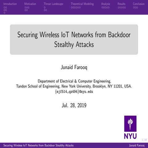 Securing Wireless Iot Networks From Backdoor Stealthy Attacks Ppt