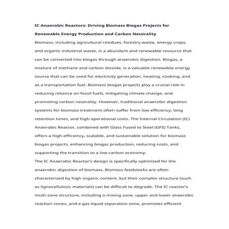 IC Anaerobic Reactors Driving Biomass Biogas Projects for Renewable ...