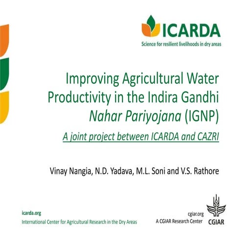 Improving Agricultural Water Productivity in the Indira Gandhi Nahar ...