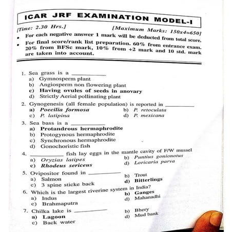 ICAR-JRF EXAMINATION MODEL PAPER | PDF
