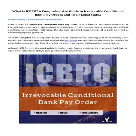 What Is ICBPO? A Comprehensive Guide to Irrevocable Conditional Bank ...