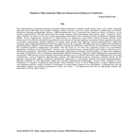 İngilizce öğretiminde öğrenci başarısını etkileyen faktörler nelerdir | PDF