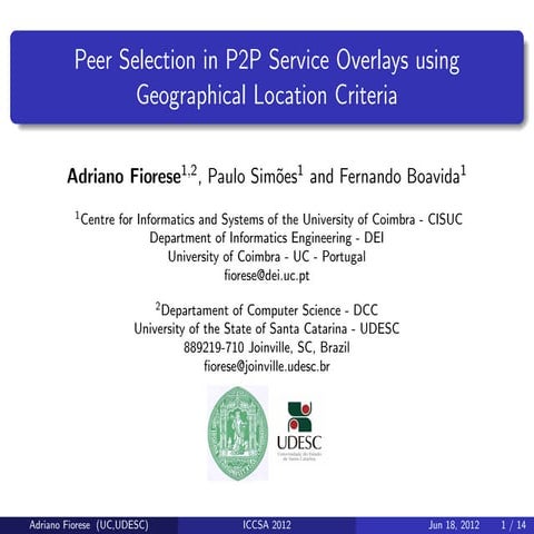 Peer Selection in P2P Service Overlays using Geographical Location ...