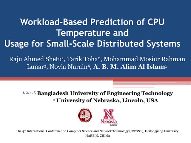 Workload Based Prediction Of Cpu Temperature And Usage For Small Scale Distributed Systems Ppt