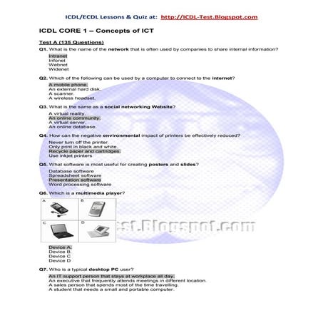 ICDL Module 1 - Concepts of ICT (Information and Communication Technology) - Question & Answers ...