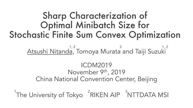 Sharp Characterization Of Optimal Minibatch Size For Stochastic Finite Sum Convex Optimization Ppt