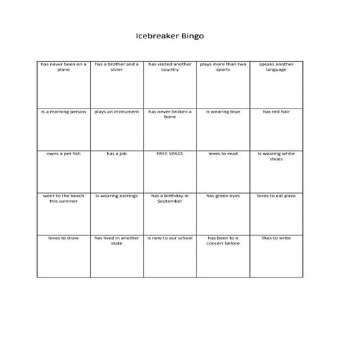 Icebreaker bingo | DOCX