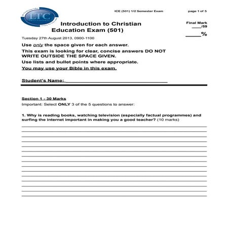 Ice mid semester exam 2013 student | PDF