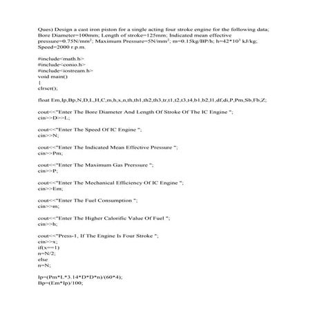 Ic engine(piston design) in C++ and C language | PDF