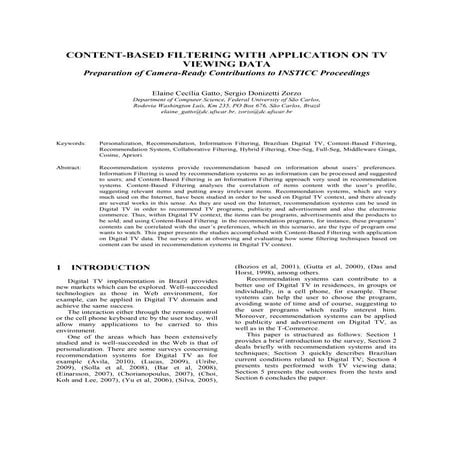 Content-based filtering with applications on tv viewing data | PDF