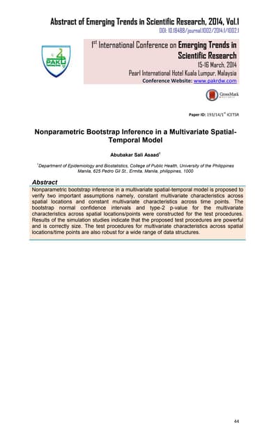 Nonparametric Bootstrap Inference In A Multivariate Spatial Temporal Model Pdf