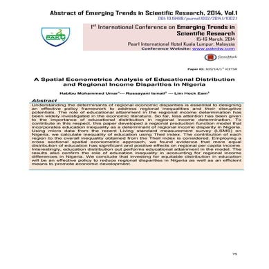 A Spatial Econometrics Analysis Of Educational Distribution And Regional Income Disparities In
