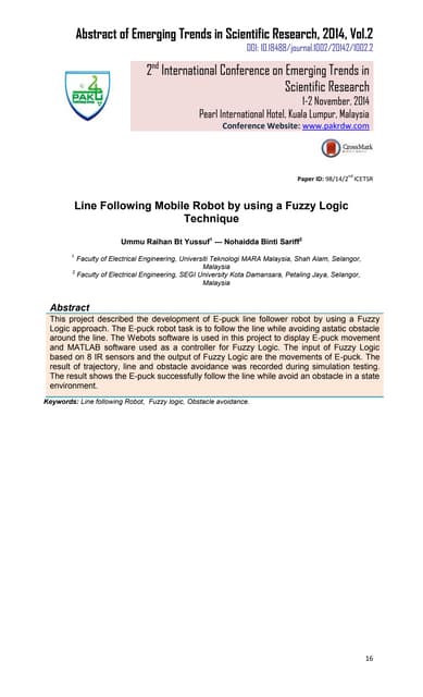 Line Following Mobile Robot By Using A Fuzzy Logic Technique Pdf