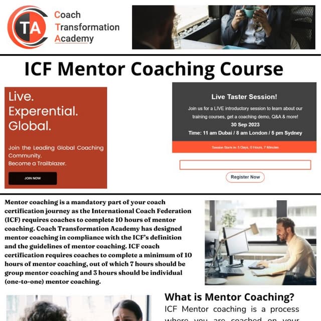 ICF Mentor Coach Certification Program - Coach Transformation Academy | PDF