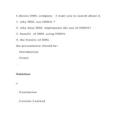 I choose DHL company . I want you to search about it. 1. why DHL | DOCX