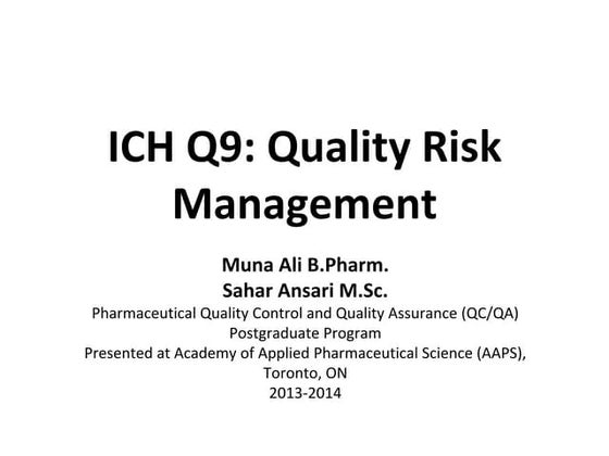 Quality Risk Management | PPTX | Pharmaceutical Industry | Industries