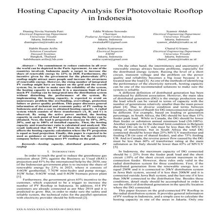 Hosting Capacity Analysis For Photovoltaic Rooftop In Indonesia Pdf