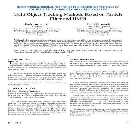 Multi Object Tracking Methods Based on Particle Filter and HMM | PDF ...