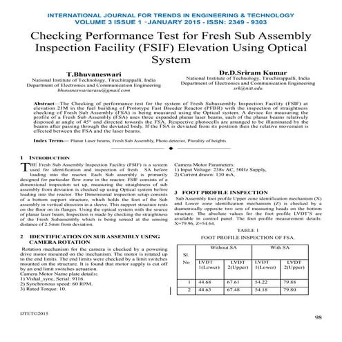 Checking Performance Test for Fresh Sub Assembly Inspection Facility ...