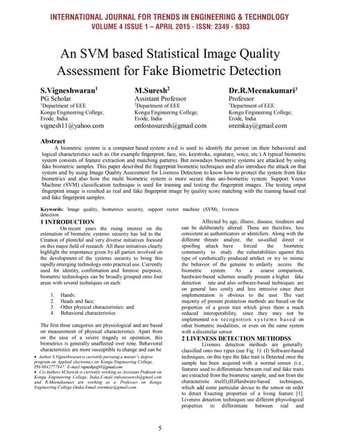 7 Multi Biometric Fake Detection System Using Image Quality Based Liveness Detection Pdf