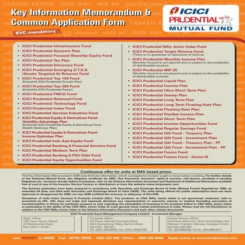 Icici prudential mutual fund common application form with kim | PDF