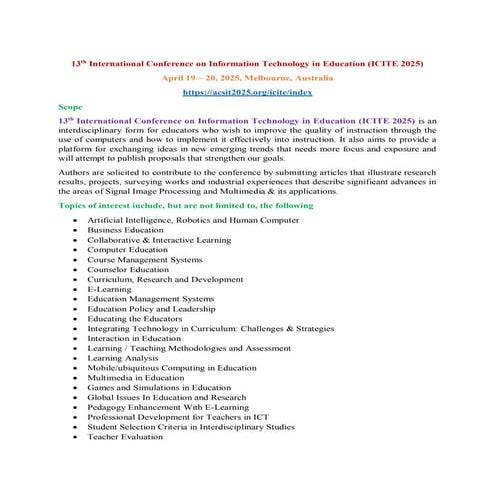 13th International Conference on Information Technology in Education (ICITE 2025) | PDF