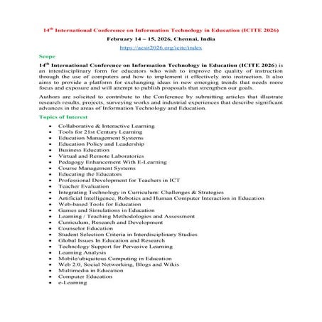 14th International Conference on Information Technology in Education ...