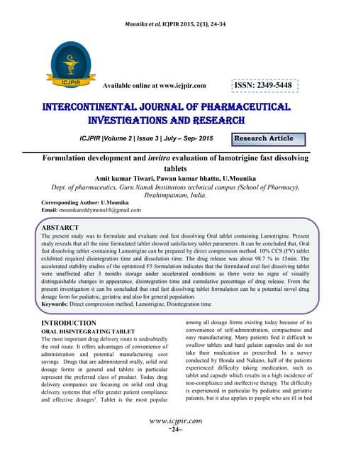 Formulation And Evaluation Of Fast Dissolving Tablets Pdf