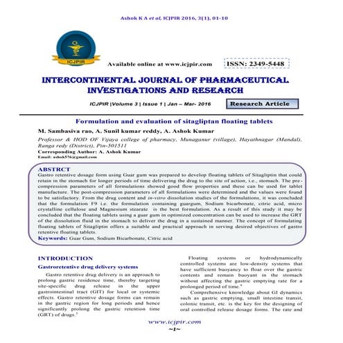Formulation And Evaluation Of Sitagliptan Floating Tablets Pdf