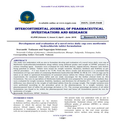 Development And Evaluation Of A Novel Twice Daily Cup Core Metformin Hydrochloride Tablet