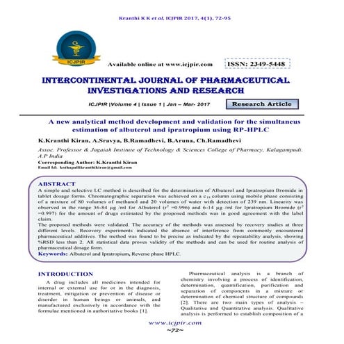 A new analytical method development and validation for the simultaneus estimation of albuterol ...