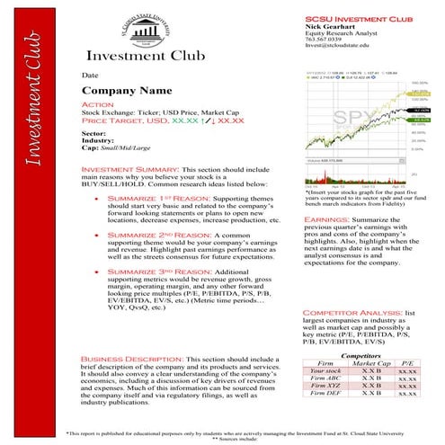 SCSU Investment Club - Equity Research - report template | PDF