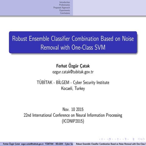 Robust Ensemble Classifier Combination Based on Noise Removal with One-Class SVM | PDF