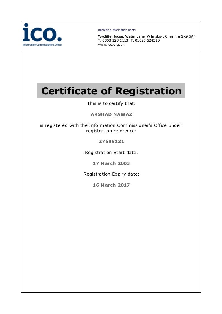 Ico registration certificate ye 2017