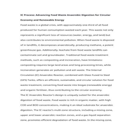IC Process Advancing Food Waste Anaerobic Digestion for Circular ...
