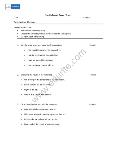 Class 2 CBSE Maths Sample Paper Term 1 Model 1 | PDF