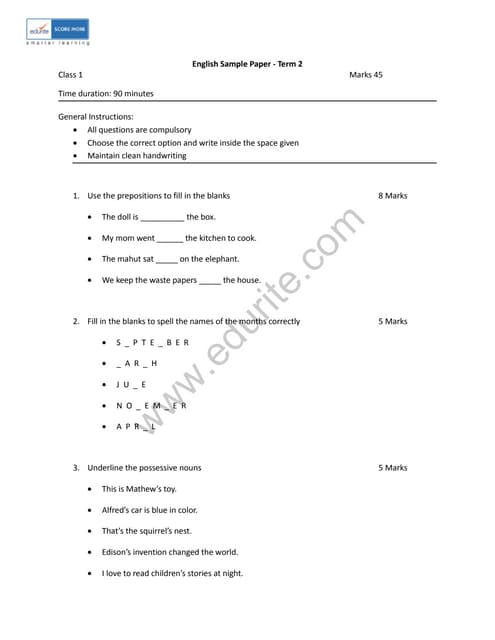 Class 2 ICSE Maths Sample Paper Model 2 | PDF