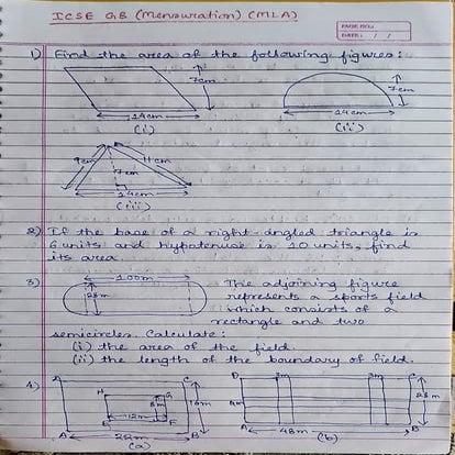 ICSE Grade 8 Mathematics Mensuration Worksheet (MLA) | PDF
