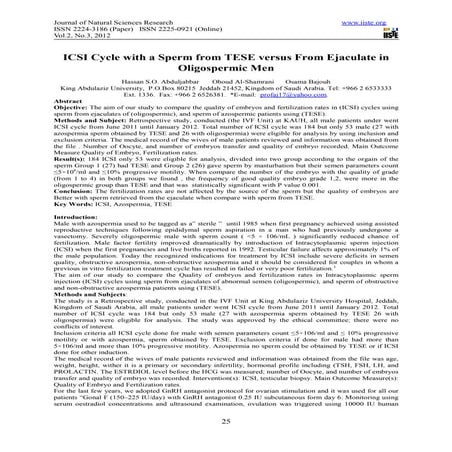 Icsi cycle with a sperm from tese versus from ejaculate in oligospermic ...
