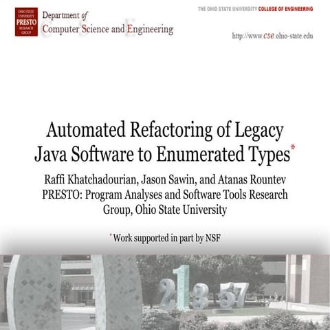Automated Refactoring Of Legacy Java Software To Enumerated Types Ppt 