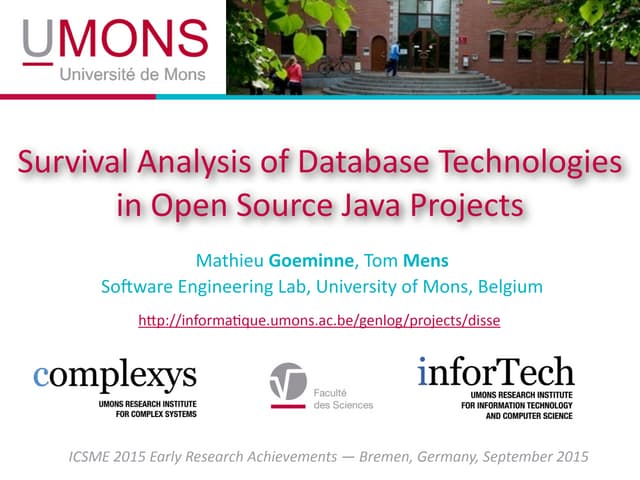 Survival Analysis Of Database Technologies In Open Source Java Projects Ppt