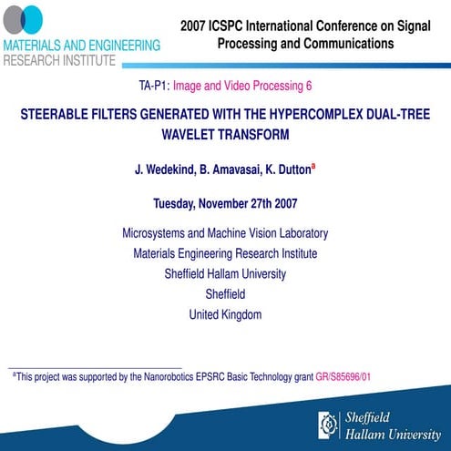 Steerable Filters generated with the Hypercomplex Dual-Tree Wavelet Transform - ICSPC 2007 | PDF ...