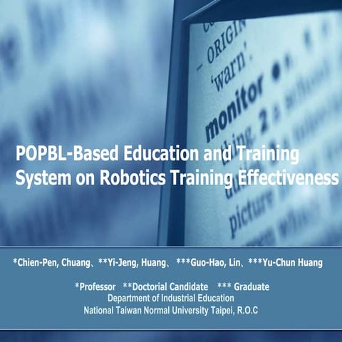 POPBL-Based Education and Training System on Robotics Training Effectiveness | PPT