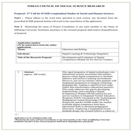 ICSSR Proposal on Digital Competence pre service | DOCX
