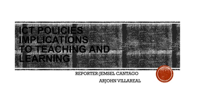 ICT POLICIES, ICT SAFETY ISSUES AND USES OF ICT IN TEACHING AND ...
