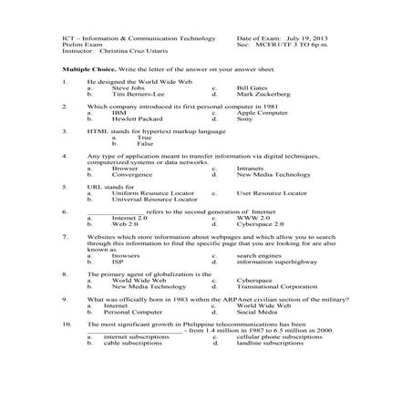 Ict prelim | DOC | Internet | Computing