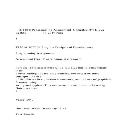 ICT104 Programming Assignment Compiled By Divya Lee.docx | Programming Languages | Computing