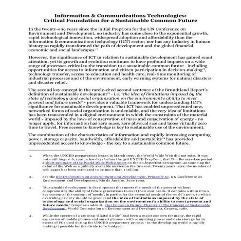 Information & Communications Technologies: Critical Foundation for a Sustainable Common Future | PDF