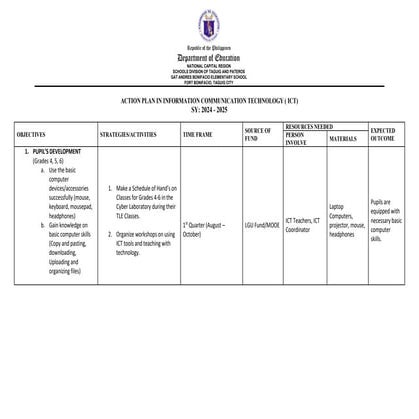 ICT ACTION PLAN for the school year 2024-2025 | PDF